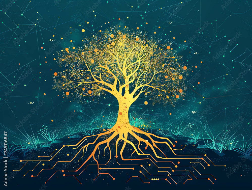 Growth and success visualized as a flourishing tree with branches ...