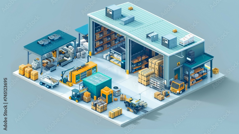 an isometric illustration of a smart warehouse management system with ...