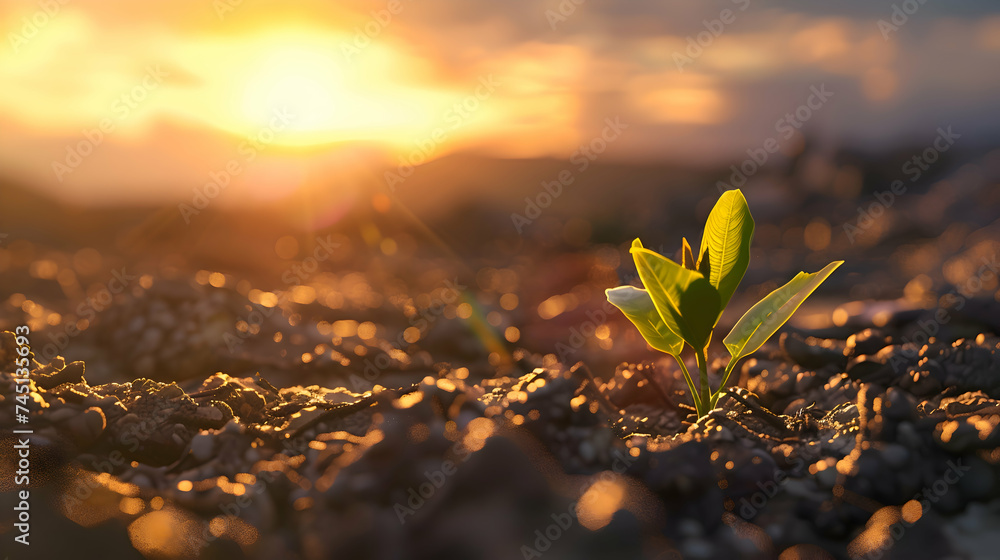 Vibrant green shoots emerge from the depths of the soil, complemented ...