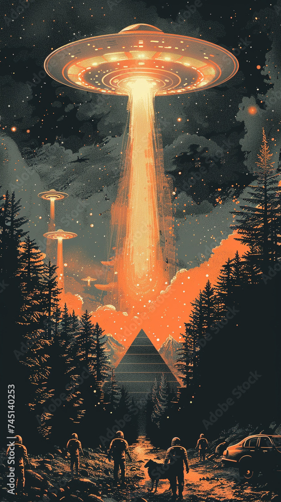 Extraterrestrial Enigma: UFO and Pyramid Illustration - Mystical Encounters, Ancient Mysteries ...