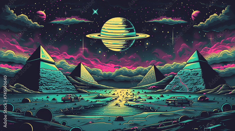Cosmic Encounter: Space Illustration Artwork Featuring a UFO ...