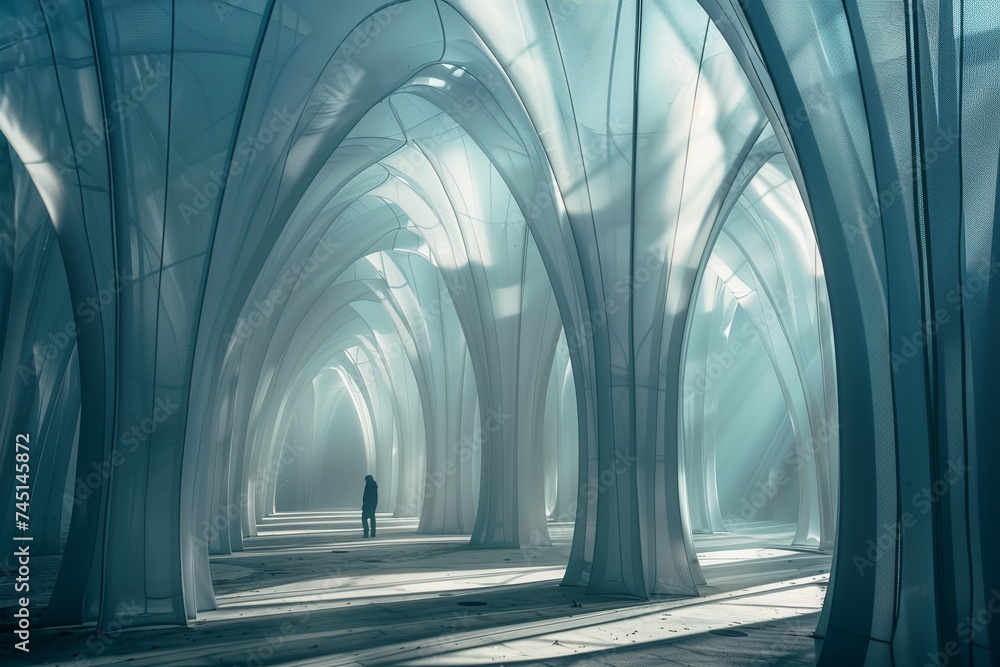 Translucent membranes stretch between slender, biomorphic arches ...