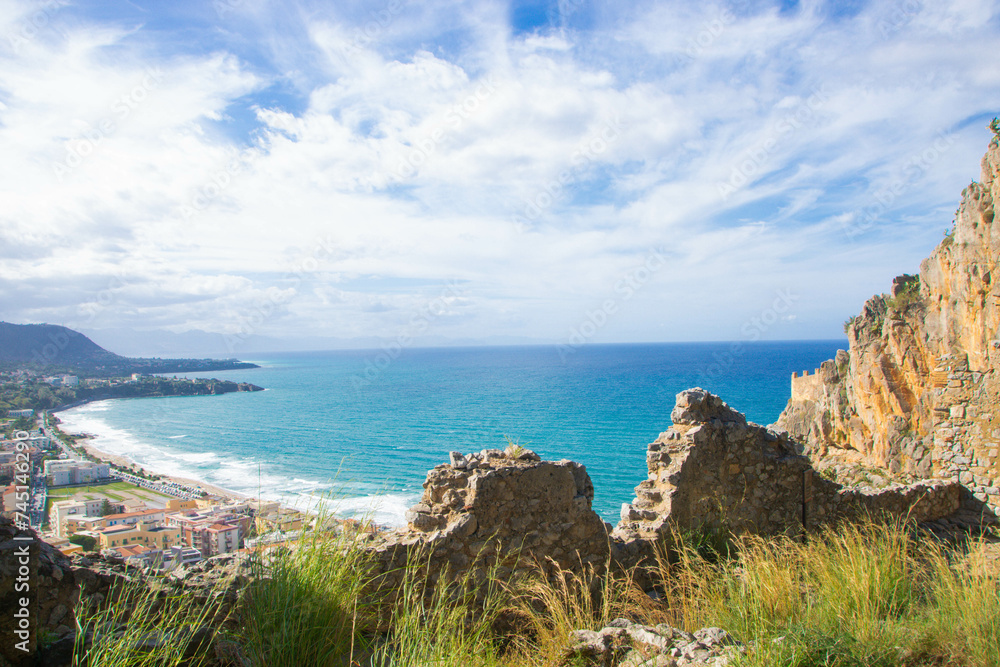 La rocca di Cefalu , the rock of Cefalu and the ruins of the old castle ...