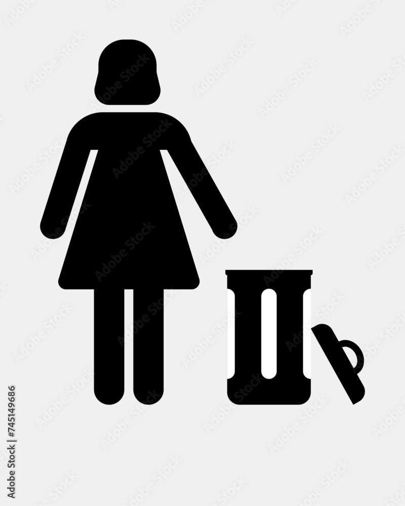 Trash icon with Tidy women symbol, do not litter icon, keep clean ...