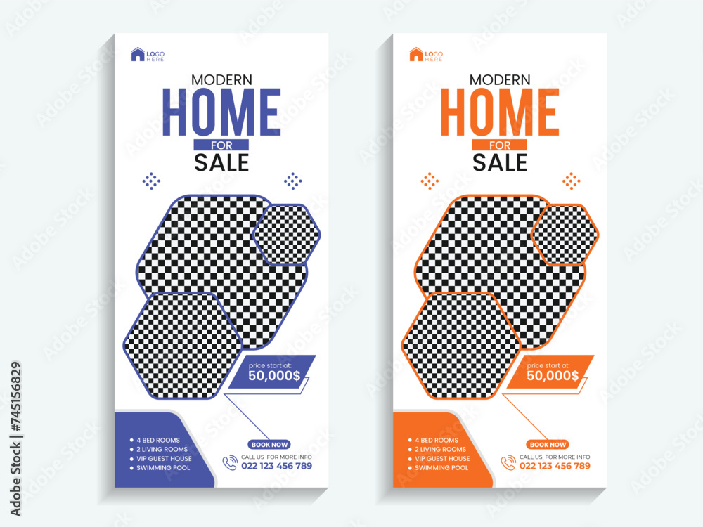 Real Estate modern home sale roll-up banner or cover design template ...