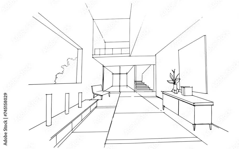 Drawing exterior and interior architectural lines. , Graphic assembly ...
