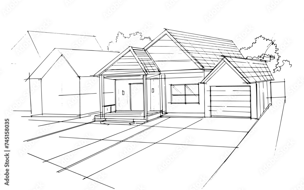 Drawing exterior and interior architectural lines. , Graphic assembly ...