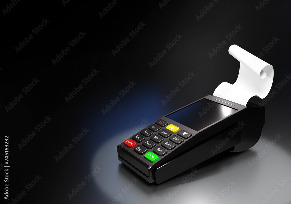 POS terminal with receipt tape. Payment terminal for retail business ...
