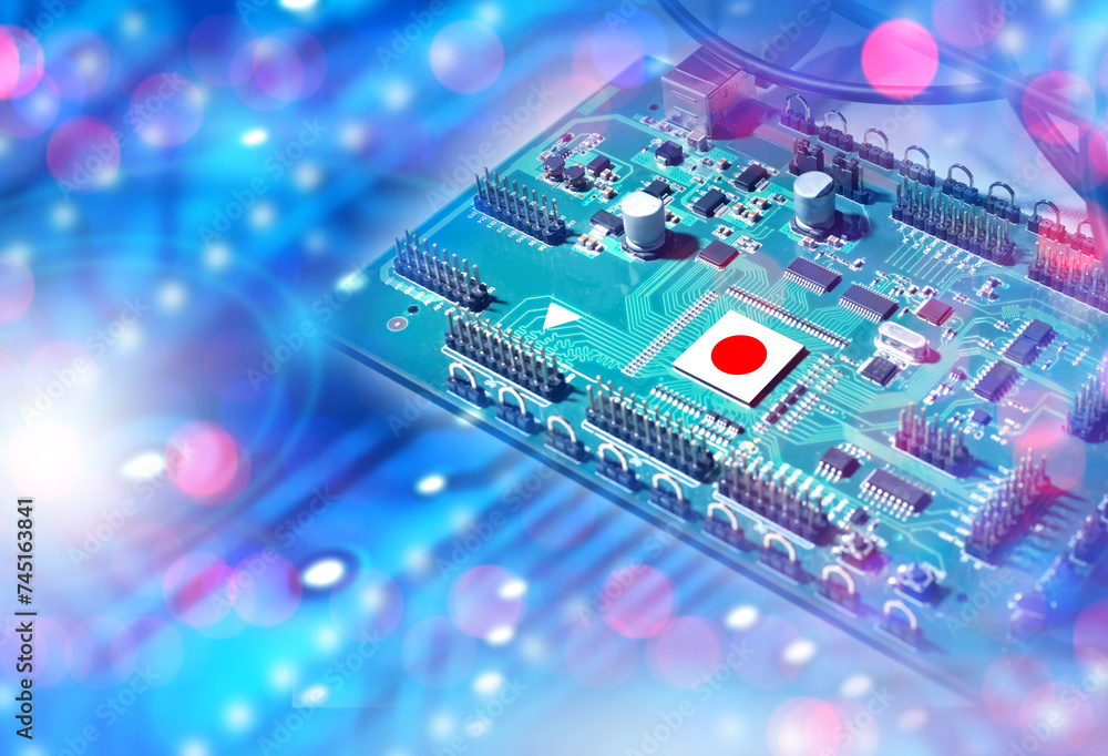 Microprocessor With Japan Flag Computer Board Pcb Made In Japan Production Of Modern