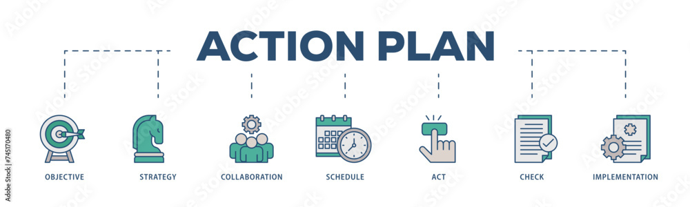 Vecteur Stock Action plan icons process structure web banner ...