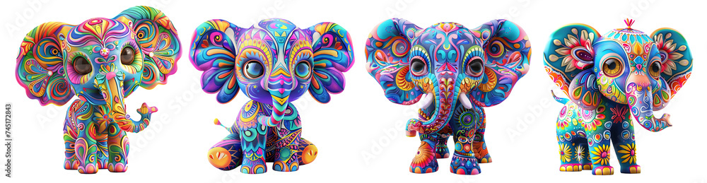Cartoon colorful elephant Isolated cutout on transparent background ...