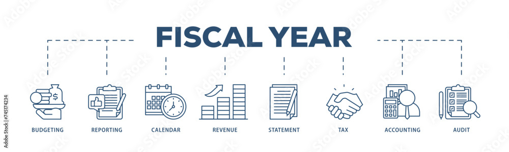 Fiscal year icons process structure web banner illustration of ...
