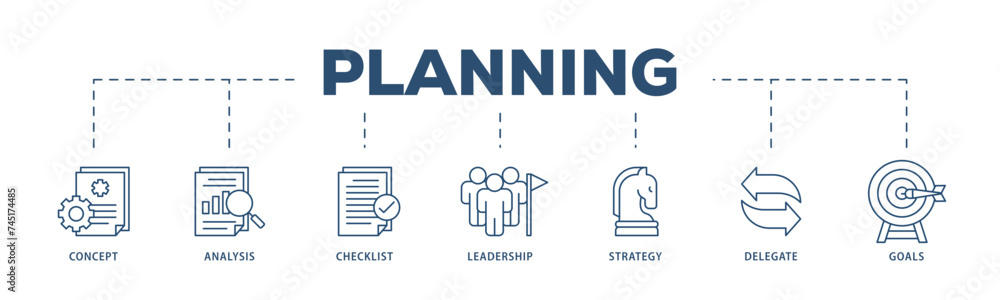 Planning icons process structure web banner illustration of concept ...