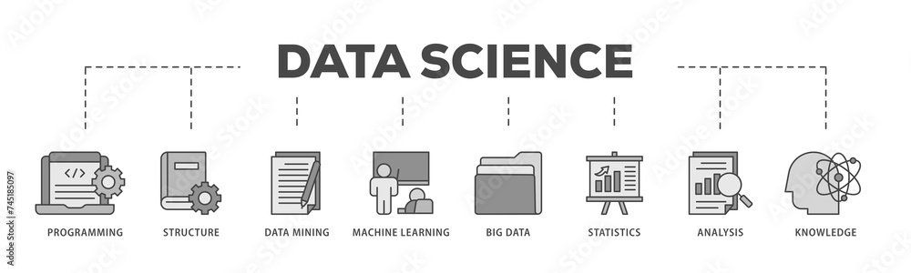 Vetor de Data science icons process structure web banner illustration ...