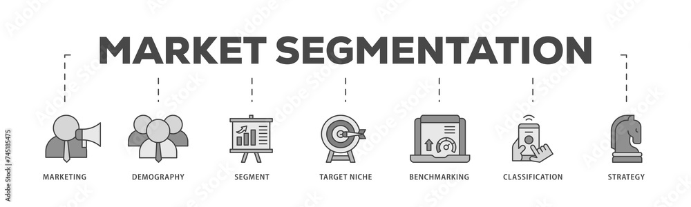 Market segmentation icons process structure web banner illustration of ...