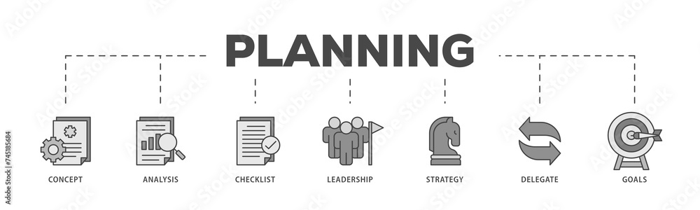 Planning icons process structure web banner illustration of concept ...