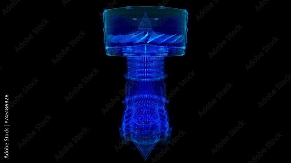 3D model detailed silhouette of generated engineering turbine. Aircraft ...