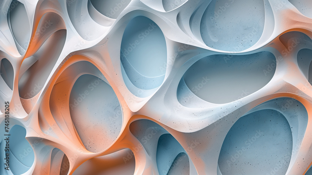Combinations of curves and holes, 3d pattern in blue, orange and pale ...