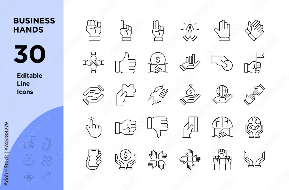 Business Hands Line icon. Vector illustration in modern thin line style ...
