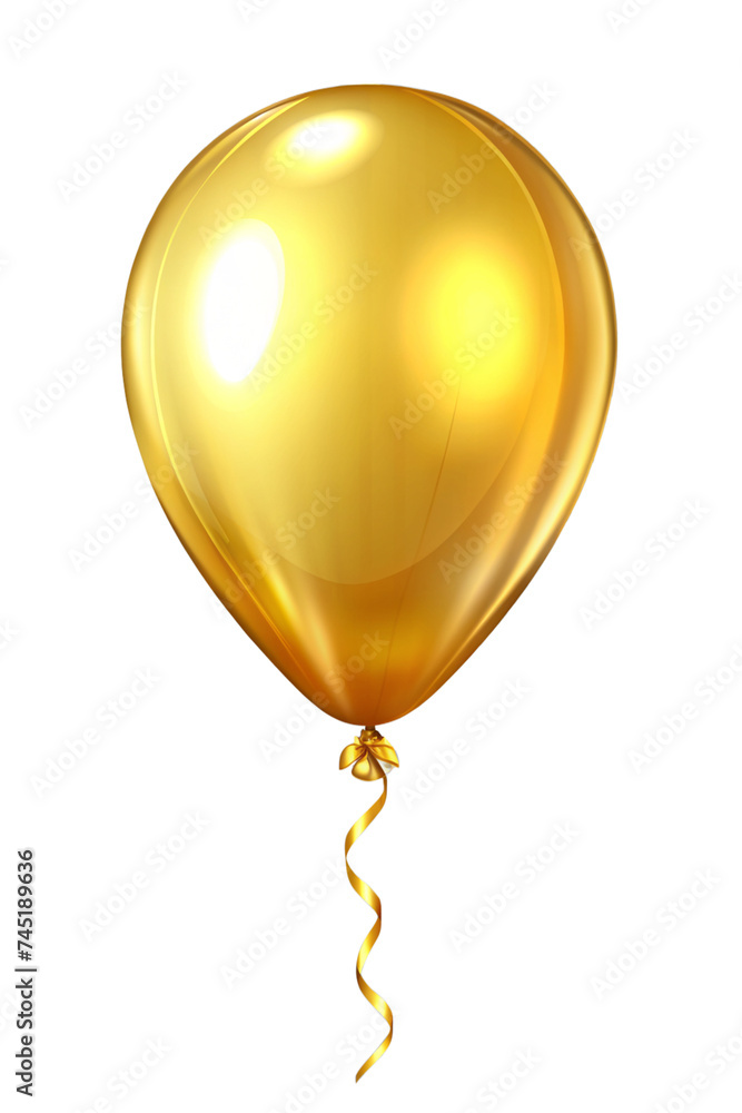 Golden balloon and gold ribbons isolated on transparent background ...