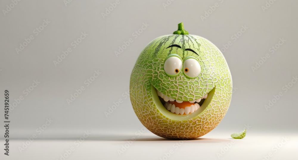 cheerful melon with a face, brought to life in art style against a ...
