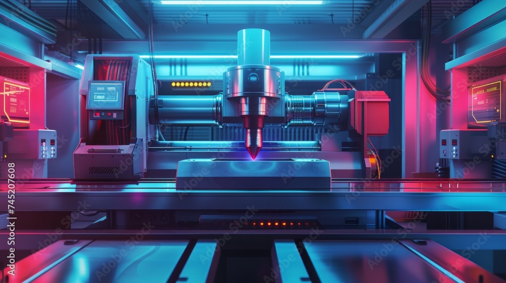 An artistic rendition of a high-precision CNC machine tool ...