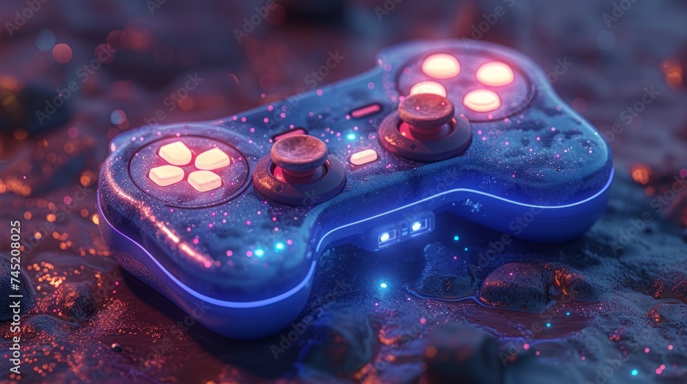 blue image of a game controller, in the style of candycore, isometric ...