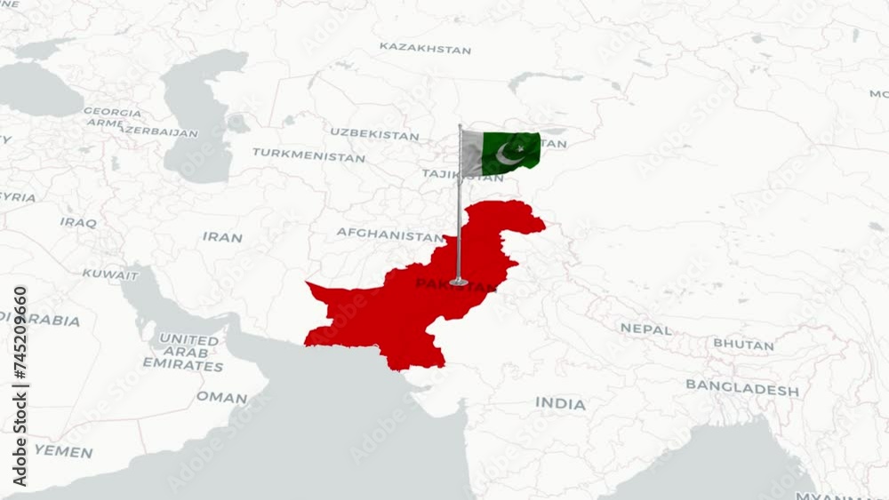 pakistan map with flag.Aerial Views of pakistan's Flag Above the Map ...