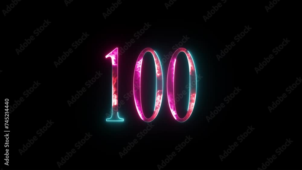 Number hundred . Futuristic neon font, digital glowing symbol. Vintage ...