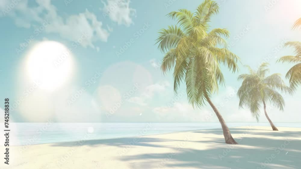 nature background with summer beach and palm tree. palms on empty ...