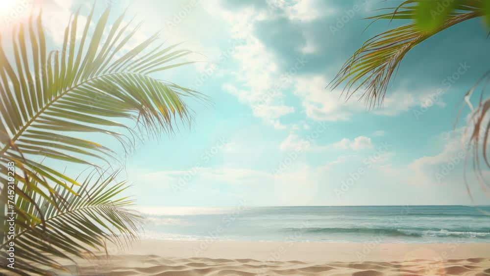 tropical beach with bright sun. summer background with frame nature of ...