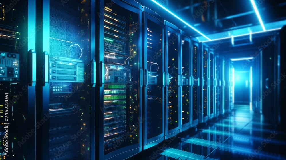 Generative AI A detailed illustration of server racks and data storage ...