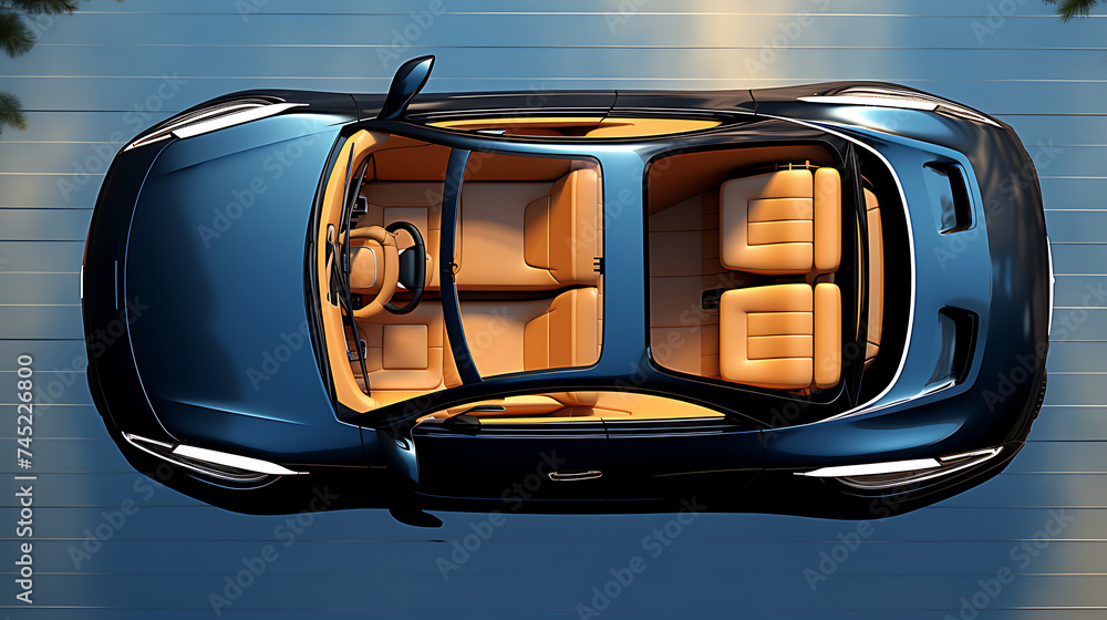 sports convertible car with soft top down. convertible - top view, in ...