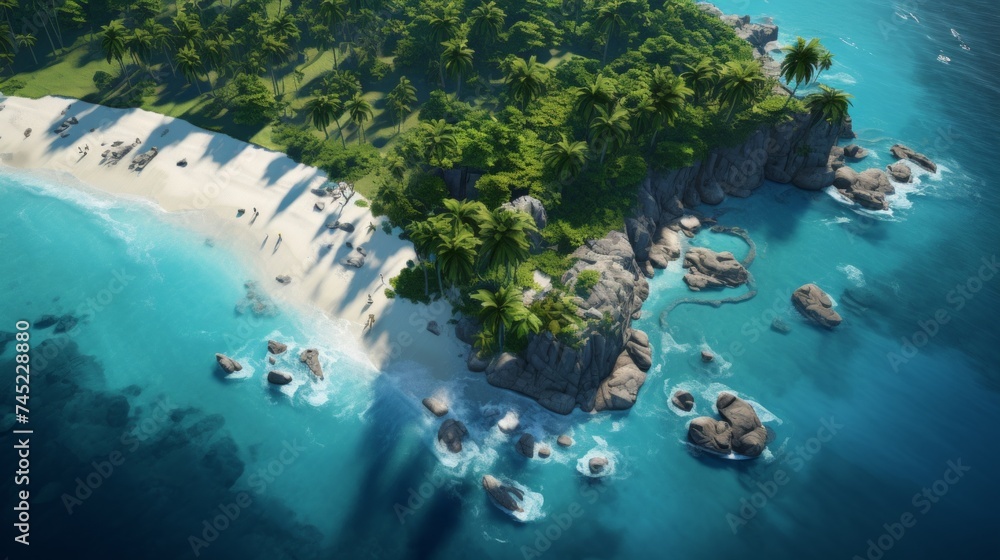 Generative AI Aerial perspective capturing a collection of tropical ...
