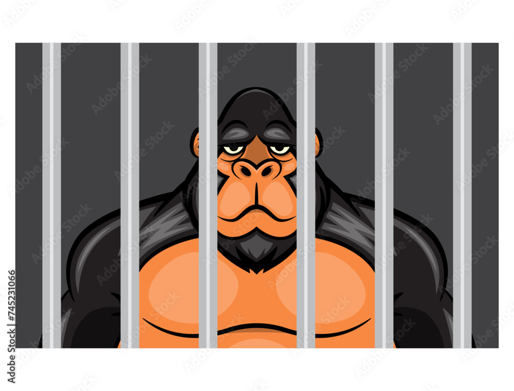 Gorilla cartoon characters trapped in a cage. Best for sticker, logo ...