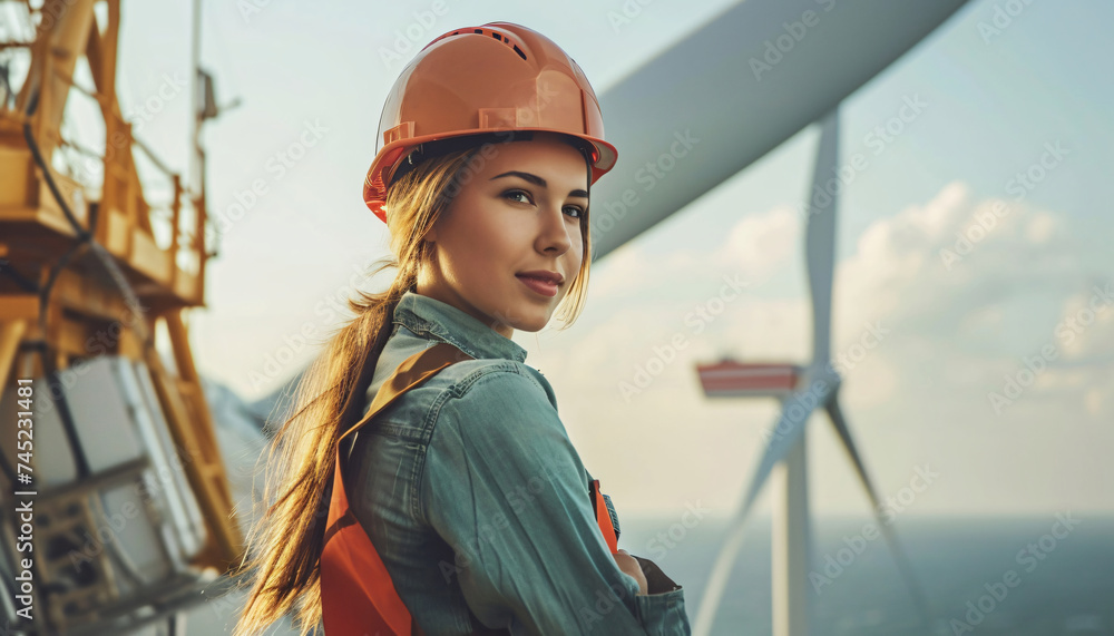 Portrait of a female construction engineer worker on a construction ...