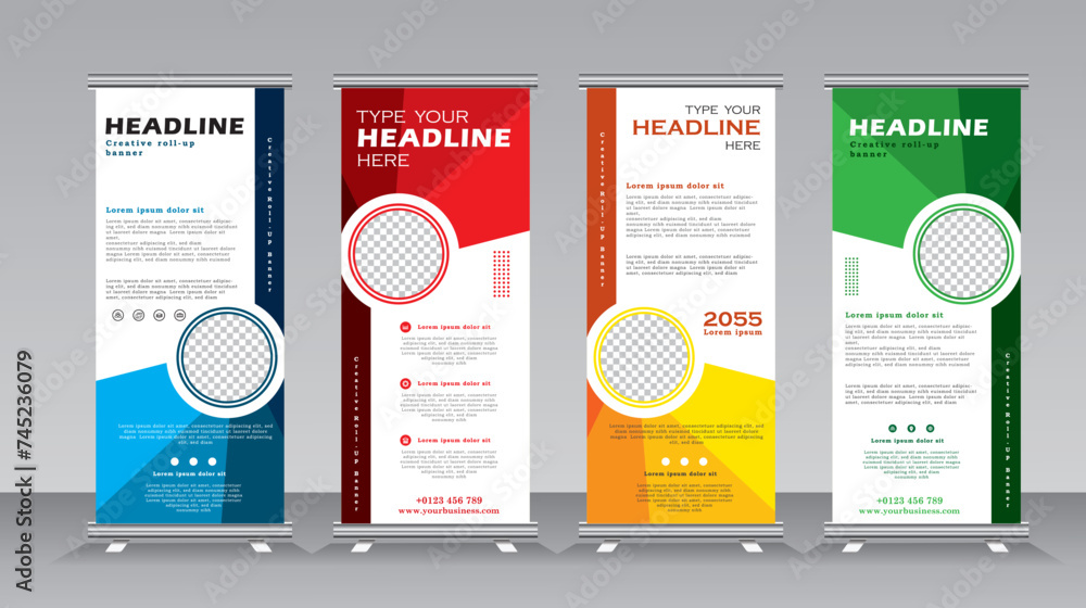 Business Roll Up Banner template set, stand banner design template for ...
