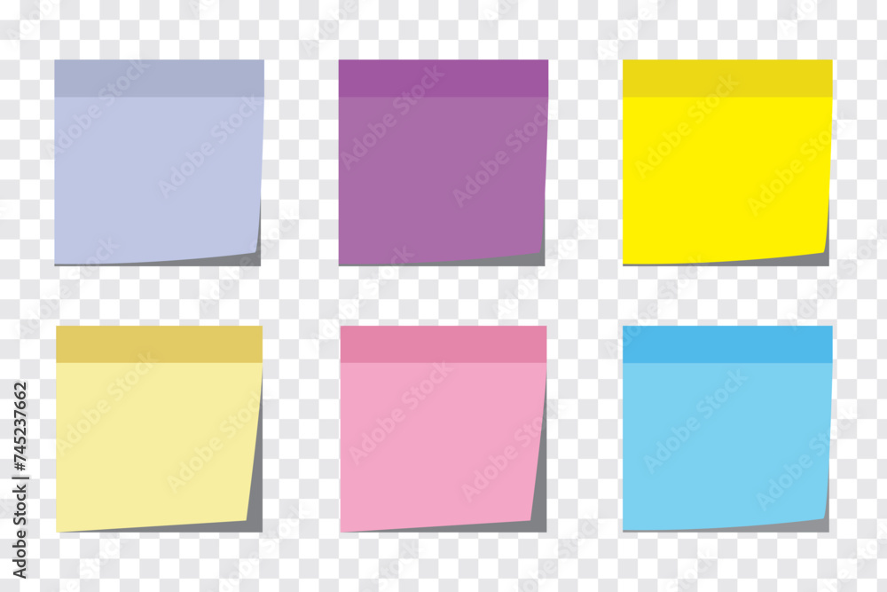 Multicolor post it notes isolated on transparent background. Colored ...