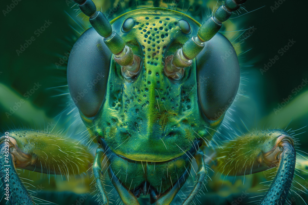 microscopy of grasshopper face, micro image, complex, science, depth of ...