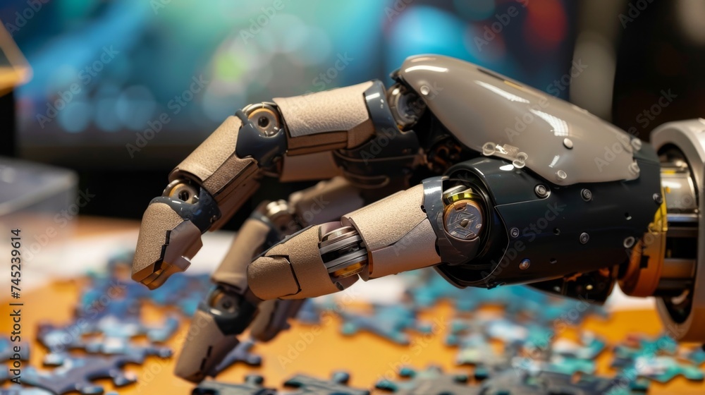 Advanced robotic arm solving puzzle, representing innovation and ...