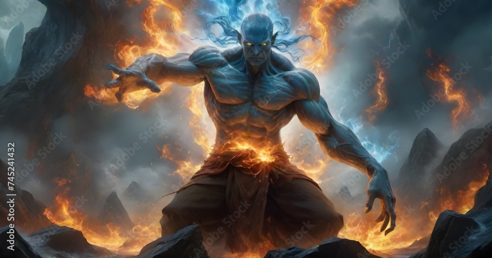 An imposing mythological figure channels the raw power of lightning ...