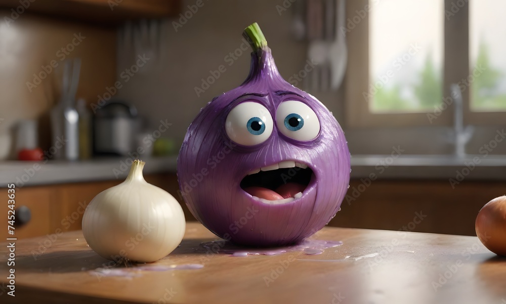 An adorable animated onion character with big, bright eyes sits on a ...