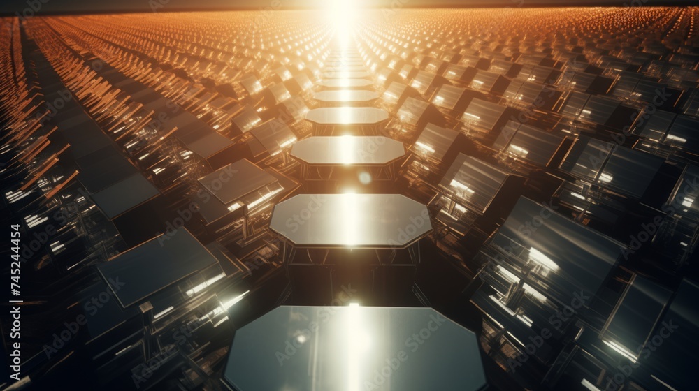 Generative AI Overhead shots of concentrated solar power plants with ...