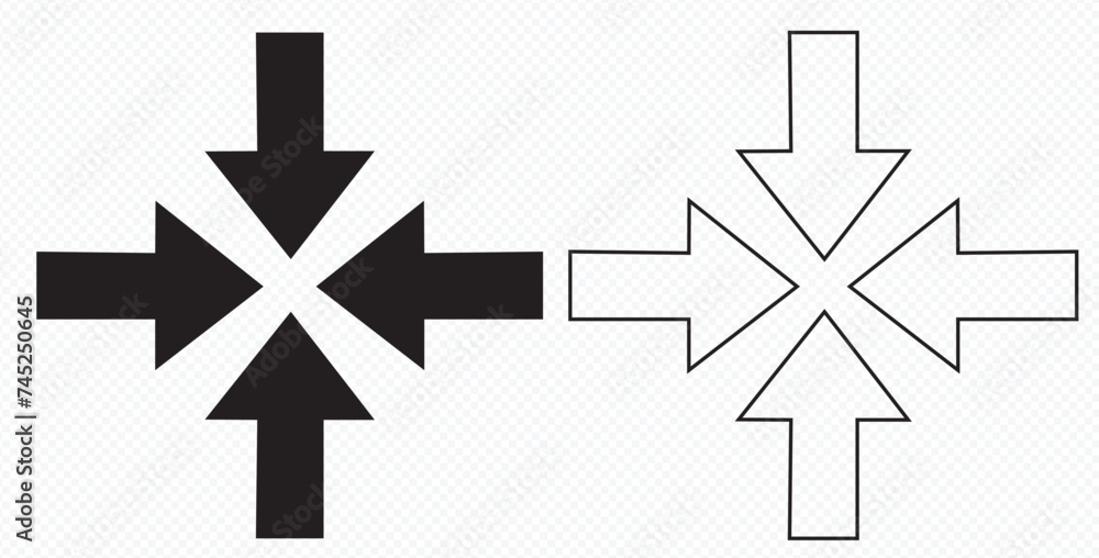Inward arrow icon vector. Four Arrows icon sign symbol in trendy flat ...