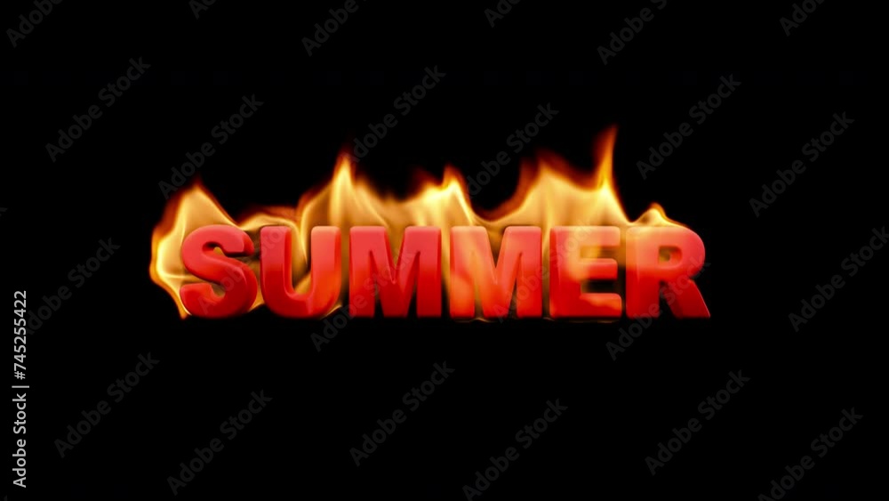 SUMMER. Bright fiery text on a transparent background. Seamless looping ...