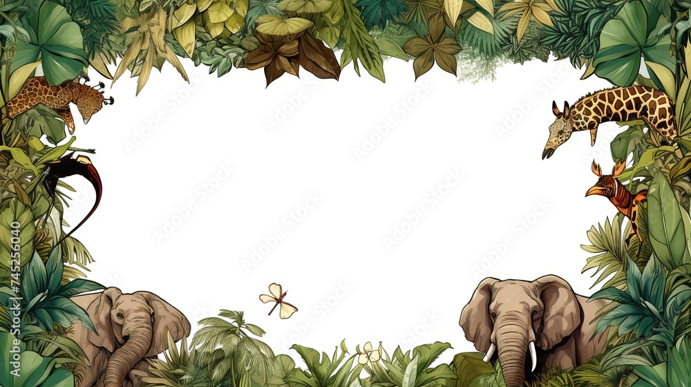Wildlife Safari Frames, a jungle-themed frame with illustrations of exotic animals like lions ...