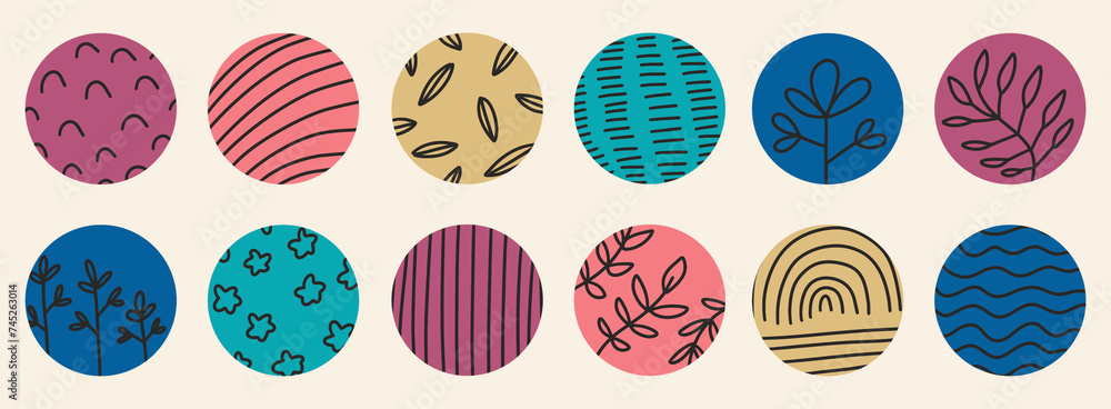 Hand drawn doodle abstract aesthetic floral shapes symbols illustration ...