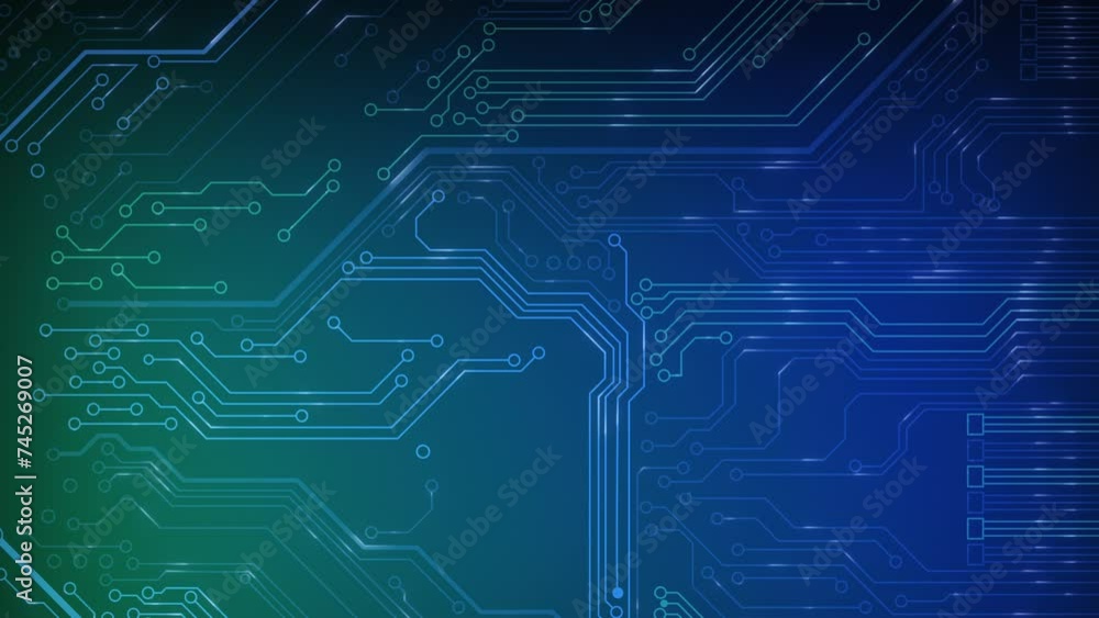 Animated circuit board. Digital technology background. Central computer processor CPU concept ...