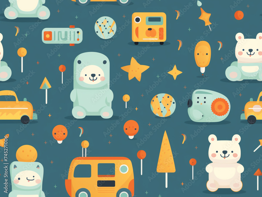 Repeating pattern with a basic design themed to children's toys ...