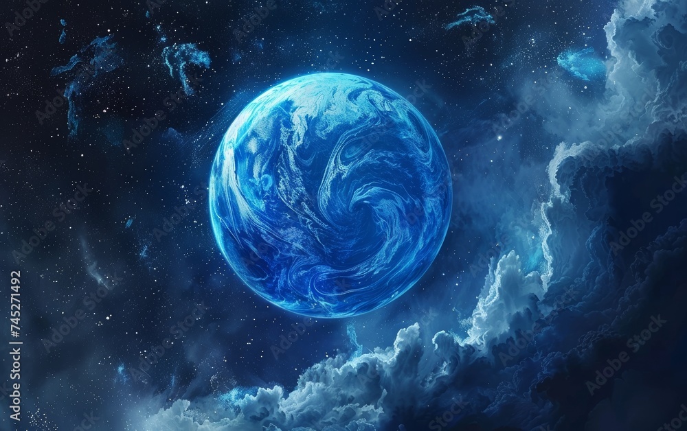 Blue globe in the cosmos ozone glow and white clouds capturing the ...